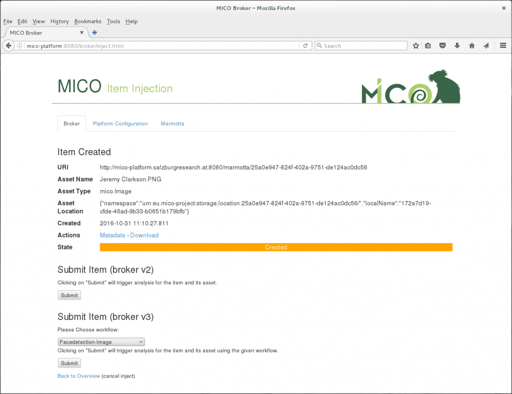 Content injection to a pre-defined workflow – Mico Project